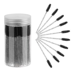 chefbee 100pcs disposable eyelash brush, mascara wands makeup brushes applicators kits for eyelash extensions and eyebrow brush with container (black)