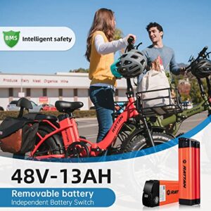 Rattan 750W Foldable Electric Bikes 48V 13AH Removable Battery 20" x 4.0 Fat Tire Ebike 2 Seater Electric Bike for Adults