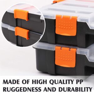 MIXPOWER 15-inch 2pcs Toolbox Organizer Sets, 20 Removable Dividers, Durable Plastic Box, Excellent for Screws, Nuts, Small Parts, 34-Compartment Black/Orange 2 Pieces Set