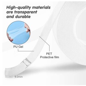 Phinus Nano Double Sided Tape, 5m/16.5ft Easy Tape Heavy Duty, Washable Strong Wall Tape Removable Transparent Sticky Tape for Home and Office (1.18inch)