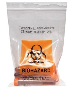 daarcin 50pcs biohazard specimen bags, 6x9.8in/15x25cm laboratory sample bag with biohazard logo printing, ziplock top with outside pocket paperwork pouch