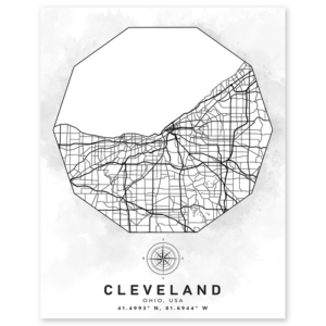 cleveland ohio aerial street map wall print - geography classroom decor