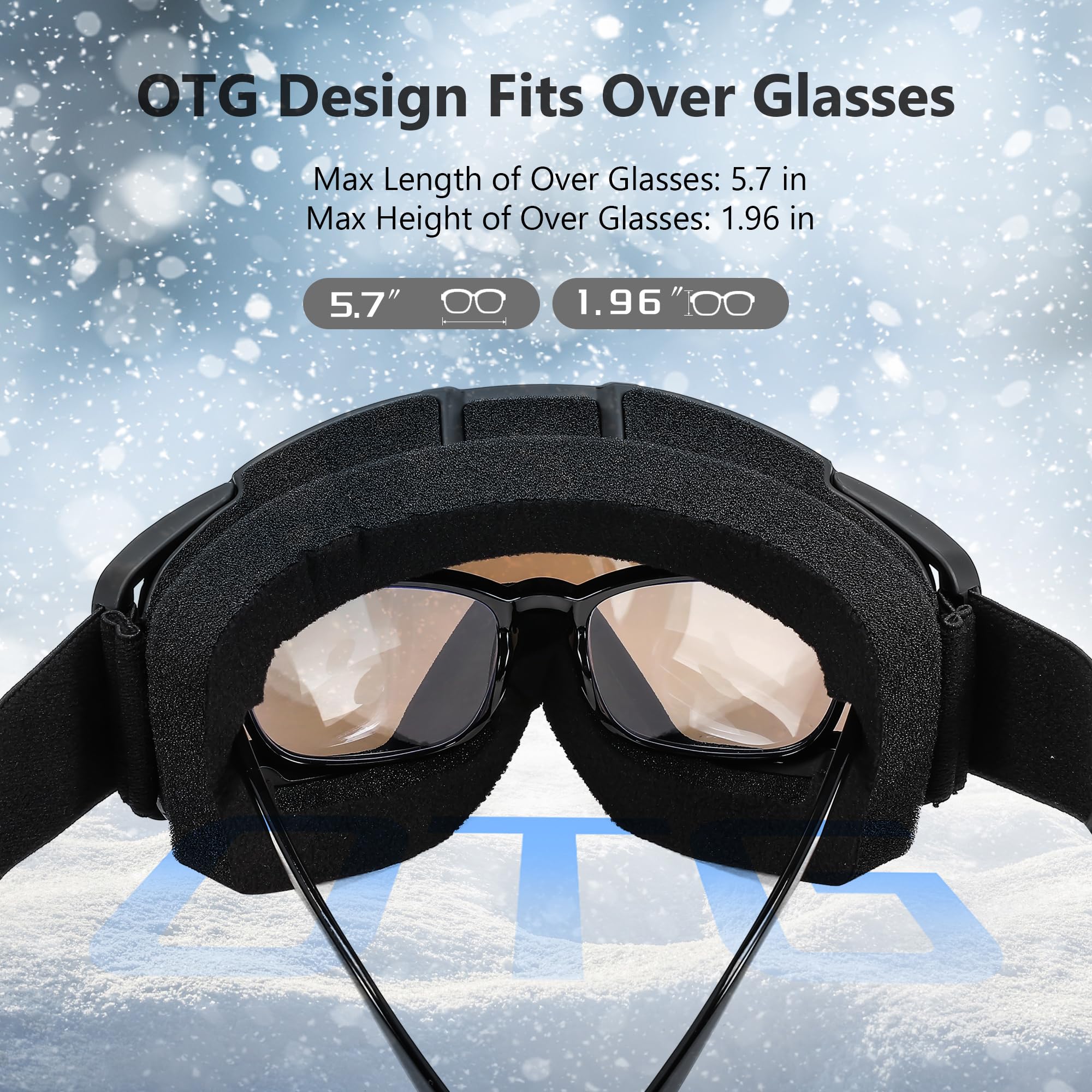 Karsaer Ski Goggles Snowboard Snow Goggles OTG Magnet Dual Layers Lens Anti-Fog UV Protection Women Men