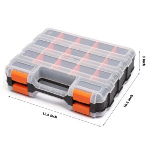 MIXPOWER 34-Compartments Double Sided Organizer with Impact Resistant Polymer and Customized Removable Plastic Dividers, Storage and Carry, Black/Orange