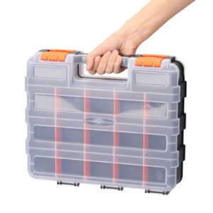 MIXPOWER 34-Compartments Double Sided Organizer with Impact Resistant Polymer and Customized Removable Plastic Dividers, Storage and Carry, Black/Orange