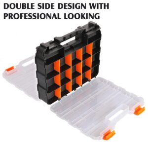 MIXPOWER 34-Compartments Double Sided Organizer with Impact Resistant Polymer and Customized Removable Plastic Dividers, Storage and Carry, Black/Orange