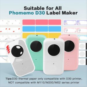 Phomemo D30 Adhesive White Label Paper 1/2" X 1 1/2" (12mm X 40mm) 160 Labels/Roll, Black on White, 3 Roll, for Home Office School Organization, Gift for Decoration, Compatible with D30 Label Maker