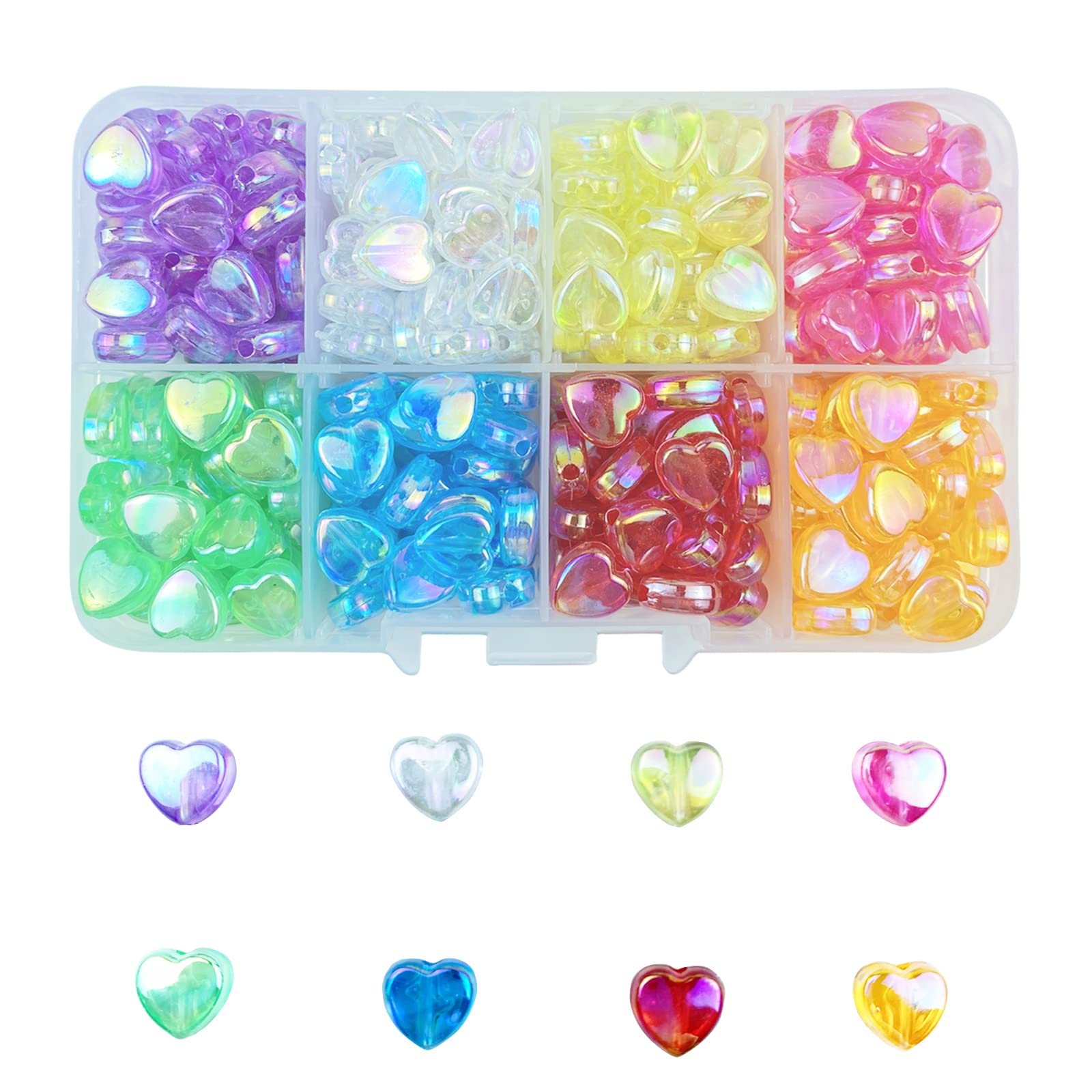 Xinhongo 320 Pcs Heart Beads Small Hole Beads Acrylic Beads Heart Shape Beads 8mm Bead Loose Bead for Making Bracelet Necklace Jewelry Making Craft Beads,8 Colors