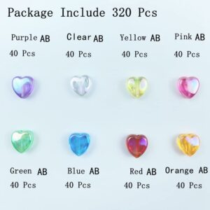 Xinhongo 320 Pcs Heart Beads Small Hole Beads Acrylic Beads Heart Shape Beads 8mm Bead Loose Bead for Making Bracelet Necklace Jewelry Making Craft Beads,8 Colors