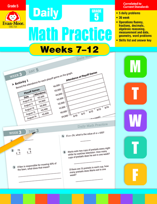 Daily Math Practice Bundle, Grade 5, Weeks 7-12