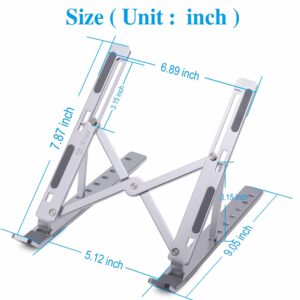 Arae Laptop Stand for Desk, Adjustable Ergonomic Portable Aluminum Laptop Holder, Foldable Computer Stand 7 Angles Anti-Slip Laptop Riser Compatible with 9-15.6 inch Laptops, Silver