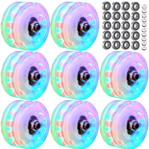 roller skate wheels light up, 8 pack with bearings - roller skate wheels for double row skating and skateboard 32mm x 58mm (wheels white)