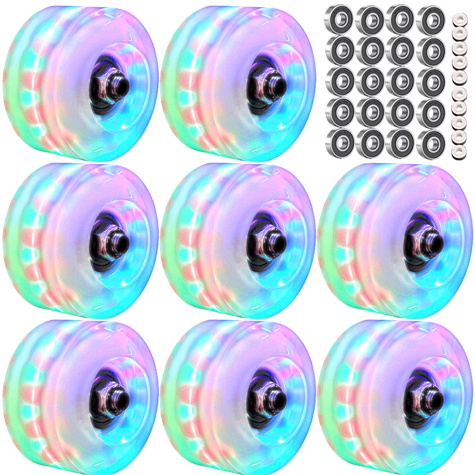 Roller Skate Wheels Light Up, 8 Pack with Bearings - Roller Skate Wheels for Double Row Skating and Skateboard 32mm x 58mm (Wheels White)