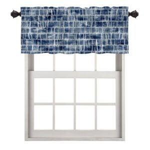 baonews abstract indigo kitchen valances window curtain, blue check abstract indigo tie dyed grid navy blackout decoration small window valances curtains drapes kitchen bedroom, 52 x 18 inch