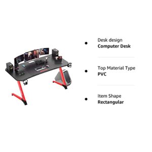 VITESSE Gaming Desk 63 Inch, Ergonomic Gamer Computer Desk with Mouse Pad, PC Gaming Tables with Gaming Handle Rack, Cup Holder Headphone Hook