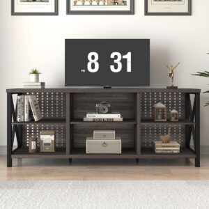 LVB Rustic TV Stand, Industrial Entertainment Center for 70 Inch TV, Long Wood and Metal Television Stand with Storage, Large Modern Farmhouse Media Console Table for Living Bedroom, Rustic Oak, 59 In