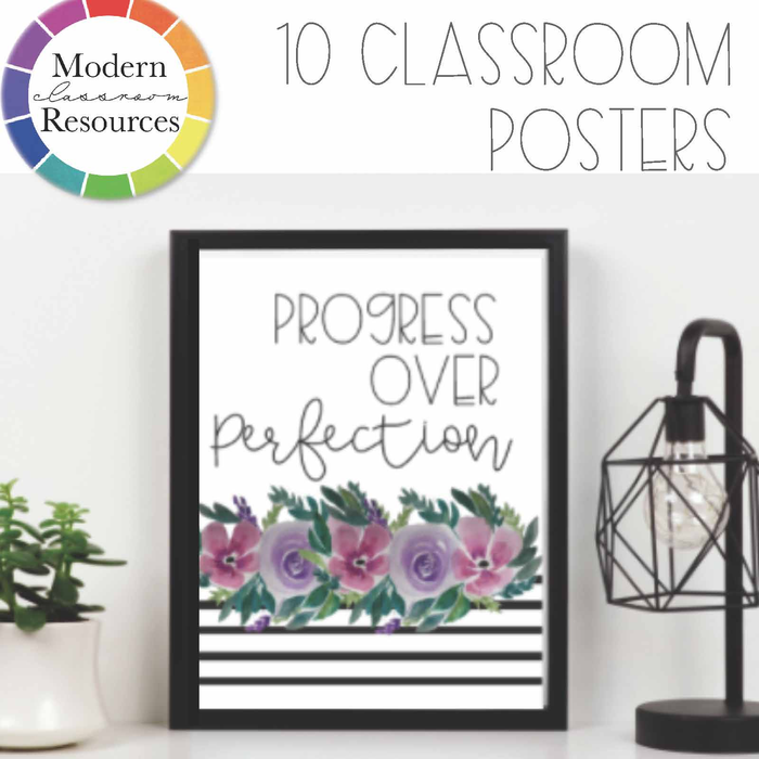 10 Classroom Posters Growth Mindset Watercolor Theme