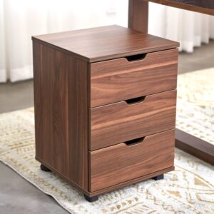 vicllax 3 drawer dresser mobile cabinet under desk storage for home office, fully assembled except casters, brown walnut