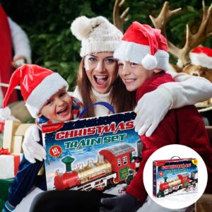 Unomor Train Set with Elf Handcar, Electric Train Set with Light & Sound, Steam Train Railway Tracks Christmas Train Gifts