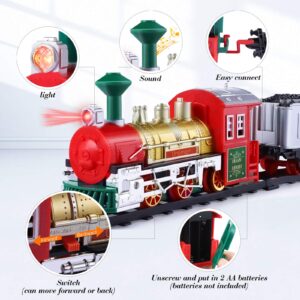 Unomor Train Set with Elf Handcar, Electric Train Set with Light & Sound, Steam Train Railway Tracks Christmas Train Gifts