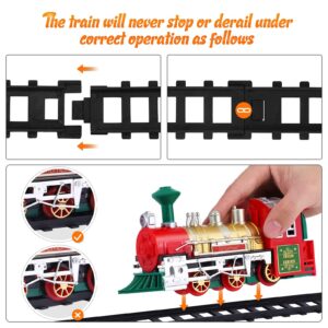 Unomor Train Set with Elf Handcar, Electric Train Set with Light & Sound, Steam Train Railway Tracks Christmas Train Gifts