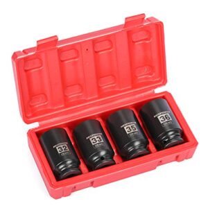 MIXPOWER 4-Piece 1/2'' Drive Deep Impact Socket Set, 6 Point, CR-MO,Metric,32,33,35,36mm, Spindle Axle Nut Impact Socket Set