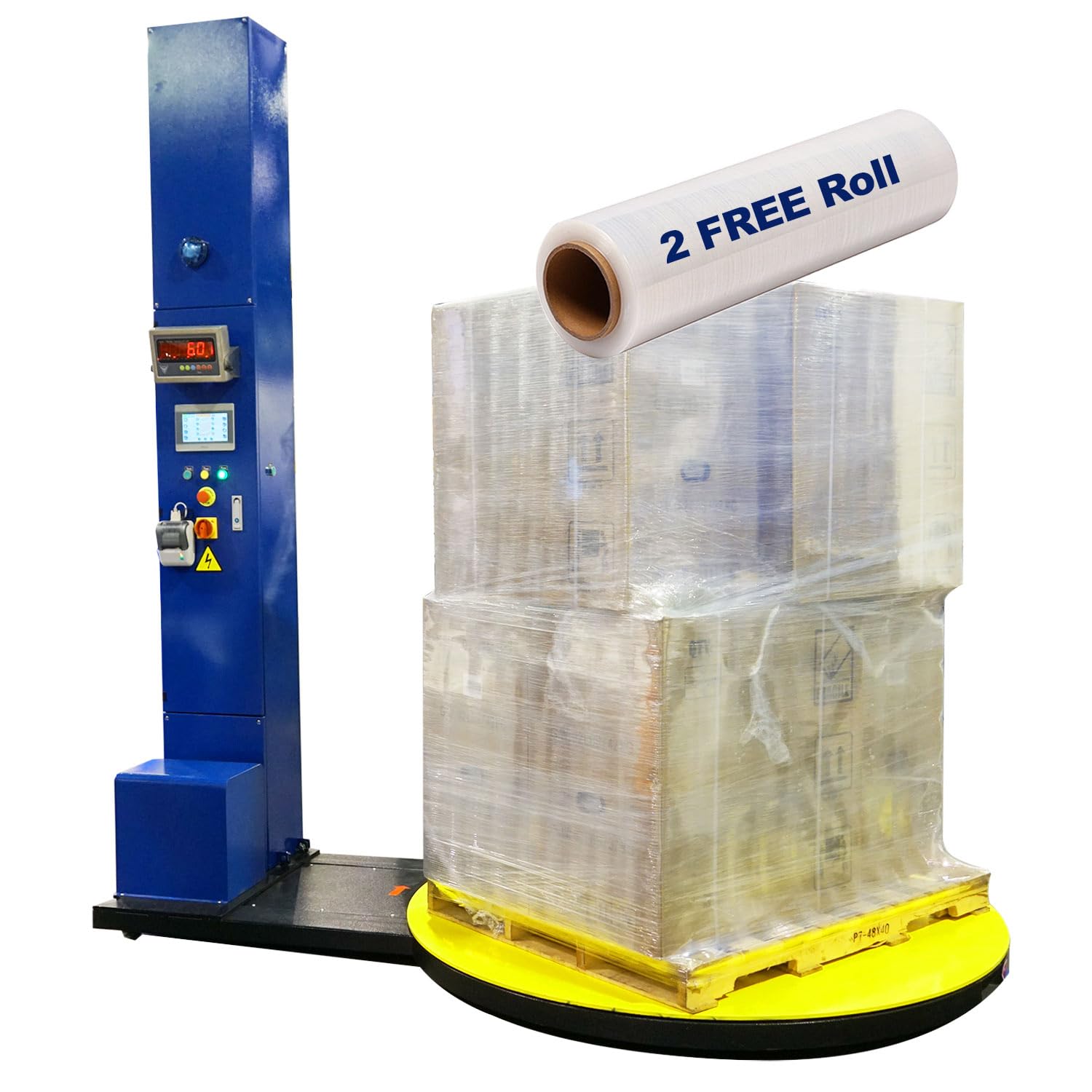 PEC TOOLS Industrial Shrink Wrap Machine - Electric Pallet Stretch Wrap Dispenser with Pallet Scale and Thermal Label Printer for Heavy Duty Shipping Packaging - 5000 Pound Capacity - PW1