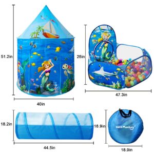 Kids Play Tent 3pc Ocean World Toy Tunnel and Ball Pit for Boys, Girls, Babies and Toddlers - Indoor/Outdoor Pop Up Playhouse, Easy to Setup(Balls Not Included)