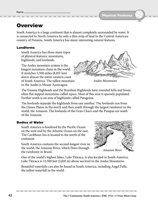 South America: Physical Features: Overview and Review