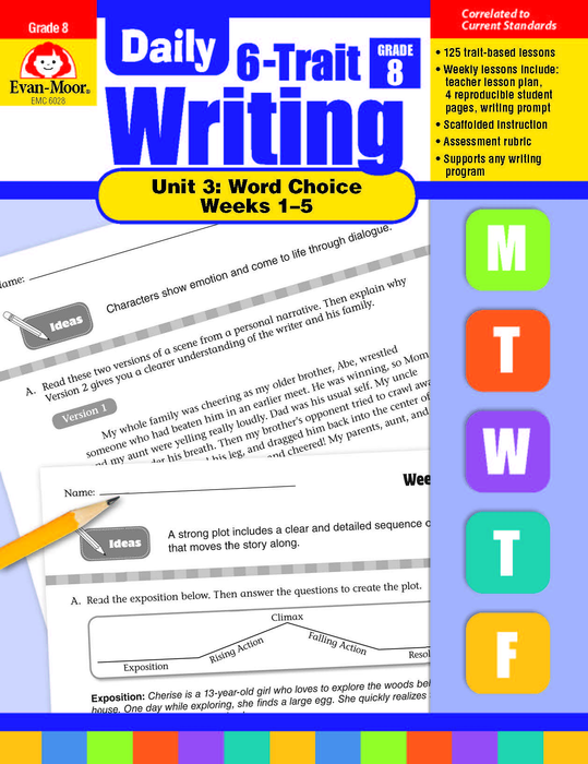 Daily 6 Trait Writing BUNDLE, Grade 8, Unit 3 WORD CHOICE, Weeks 1 5