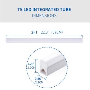 LELEJU LED Shop Light 2FT, 1100lm, 6000K, 10W, LED Under Cabinet Lights and T5 Led Light Fixture, Under Cabinet Lighting, Corded Electric with ON/Off Switch (Pack of 2)