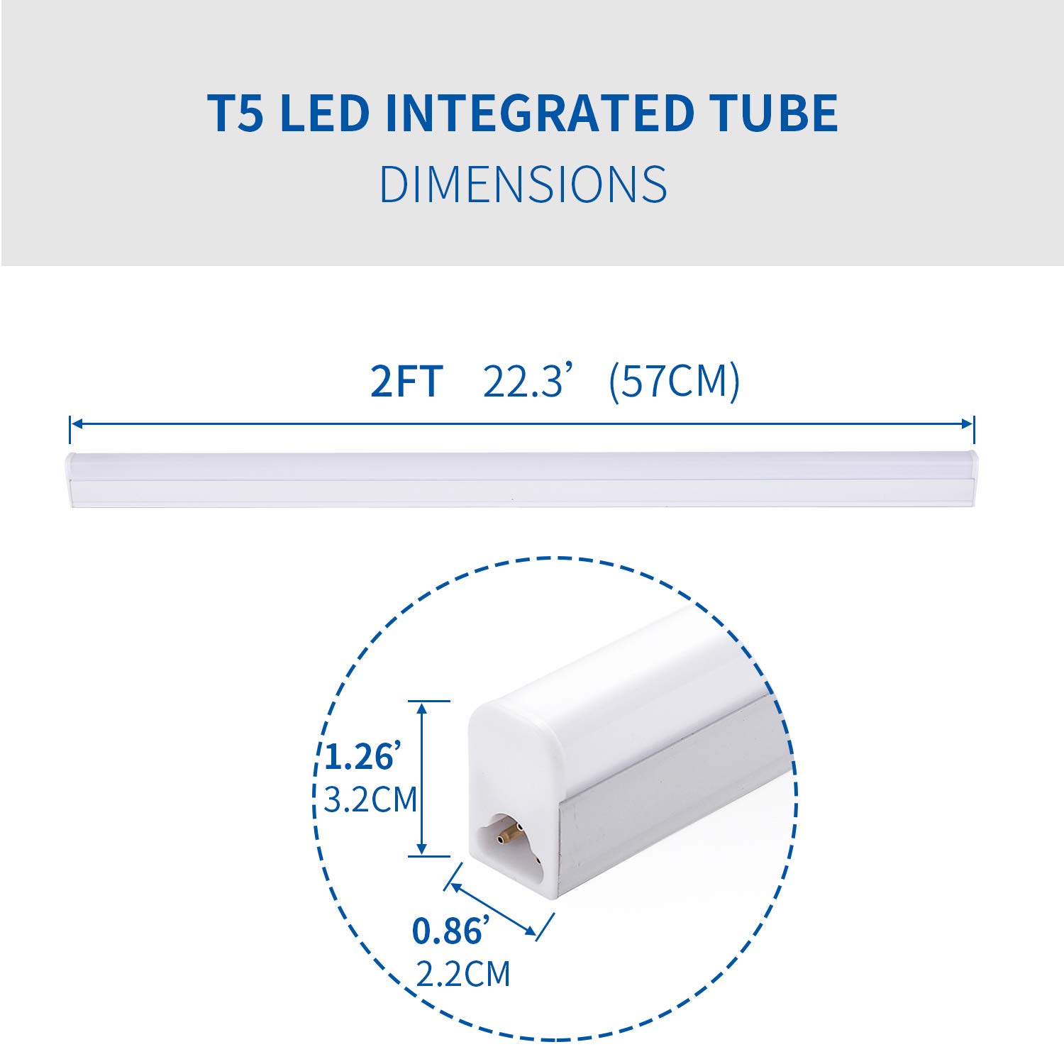 LELEJU LED Shop Light 2FT, 1100lm, 6000K, 10W, LED Under Cabinet Lights and T5 Led Light Fixture, Under Cabinet Lighting, Corded Electric with ON/Off Switch (Pack of 2)