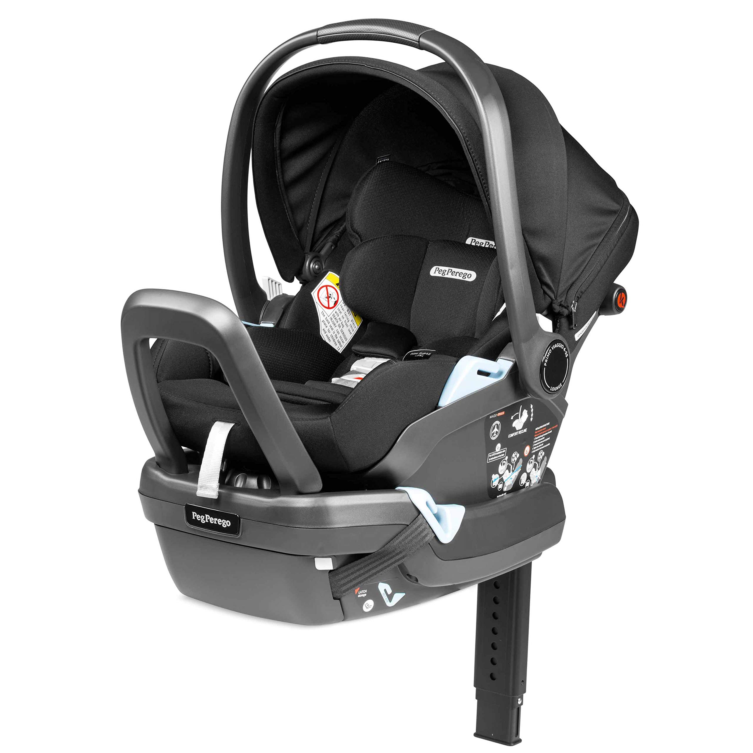 Peg Perego Primo Viaggio 4-35 Lounge - Reclining Rear Facing Infant Car Seat - Includes Base with Load Leg & Anti-Rebound Bar - for Babies 4 to 35 lbs - Made in Italy - Onyx (Black)