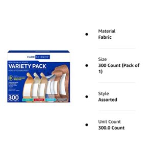 Care Science Variety Bandages Pack, 300 ct Bulk Assorted Sizes | Includes Active, All-Purpose, Waterproof, and Heavy-Duty Bandages. Breathable Protection Helps Prevent Infection for First Aid