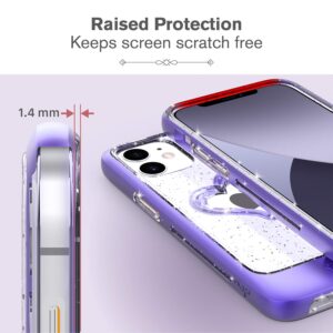 VENA iPhone 12 Mini Glitter Case, vLove (Heart Shape, CornerGuard Protection) Dual Layer Slim Hybrid Clear Bumper Cover Designed for Apple iPhone 12 Mini (5.4"-inch) - Purple