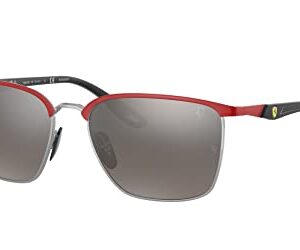 Ray-Ban RB3673M Scuderia Collection Square Sunglasses, Red Ferrari On Silver/Chromance Grey Mirrored Grey Gradient Polarized, 56 mm