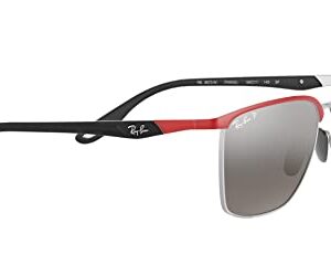 Ray-Ban RB3673M Scuderia Collection Square Sunglasses, Red Ferrari On Silver/Chromance Grey Mirrored Grey Gradient Polarized, 56 mm