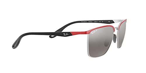 Ray-Ban RB3673M Scuderia Collection Square Sunglasses, Red Ferrari On Silver/Chromance Grey Mirrored Grey Gradient Polarized, 56 mm