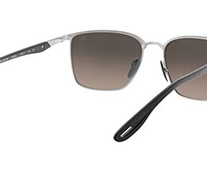 Ray-Ban RB3673M Scuderia Collection Square Sunglasses, Red Ferrari On Silver/Chromance Grey Mirrored Grey Gradient Polarized, 56 mm