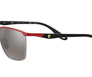 Ray-Ban RB3673M Scuderia Collection Square Sunglasses, Red Ferrari On Silver/Chromance Grey Mirrored Grey Gradient Polarized, 56 mm