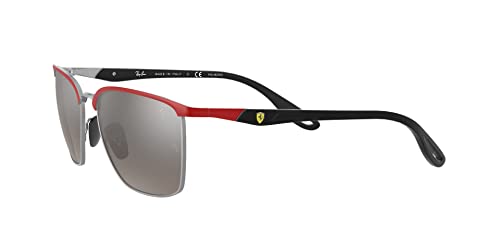 Ray-Ban RB3673M Scuderia Collection Square Sunglasses, Red Ferrari On Silver/Chromance Grey Mirrored Grey Gradient Polarized, 56 mm