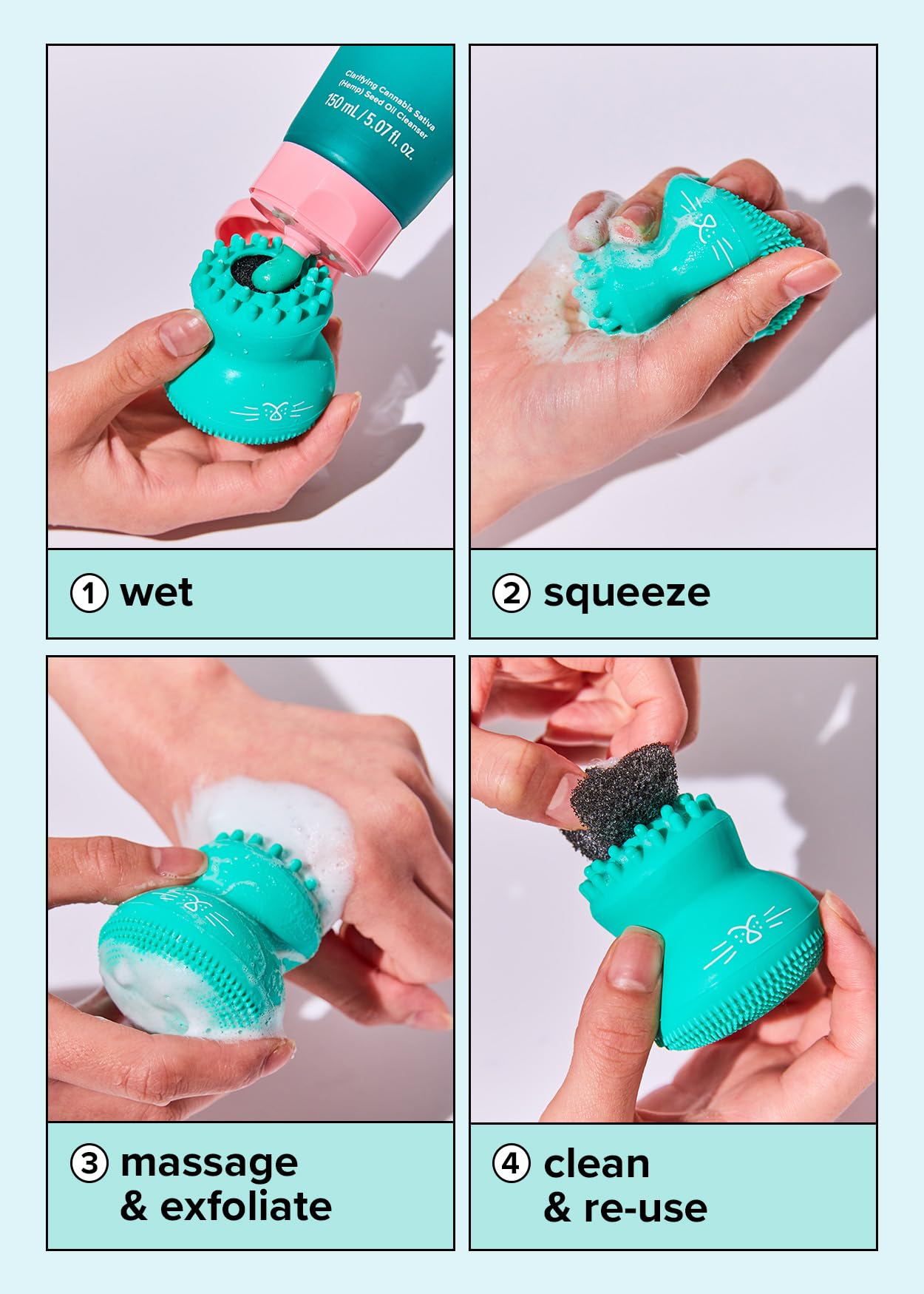 I Dew Care Cleansing Tool - Pawfect Face Scrubber | 3-in-1 Cute Silicone Pore Cleanser, Exfoliator, and Massager with Sponge