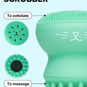 I Dew Care Cleansing Tool - Pawfect Face Scrubber | 3-in-1 Cute Silicone Pore Cleanser, Exfoliator, and Massager with Sponge