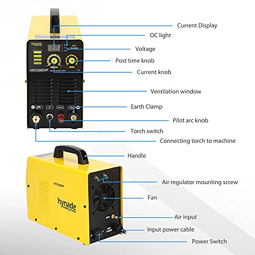 hynade Plasma Cutter Pilot Arc, Dual Voltage 115/230V 50A Plasma Cutting Machine, Inverter Metal Plasma Cutter Max Cutting Thickness 14mm (HYC50DVP 115/230V)