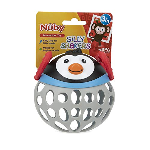 Nuby Interactive Silly Shakers Rattle Teether Toy, Characters Vary - Lion, Owl, Penguin