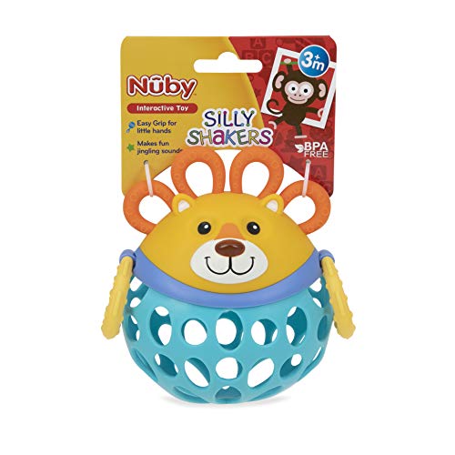 Nuby Interactive Silly Shakers Rattle Teether Toy, Characters Vary - Lion, Owl, Penguin