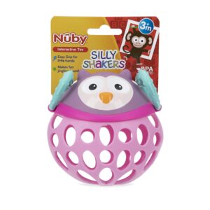 Nuby Interactive Silly Shakers Rattle Teether Toy, Characters Vary - Lion, Owl, Penguin