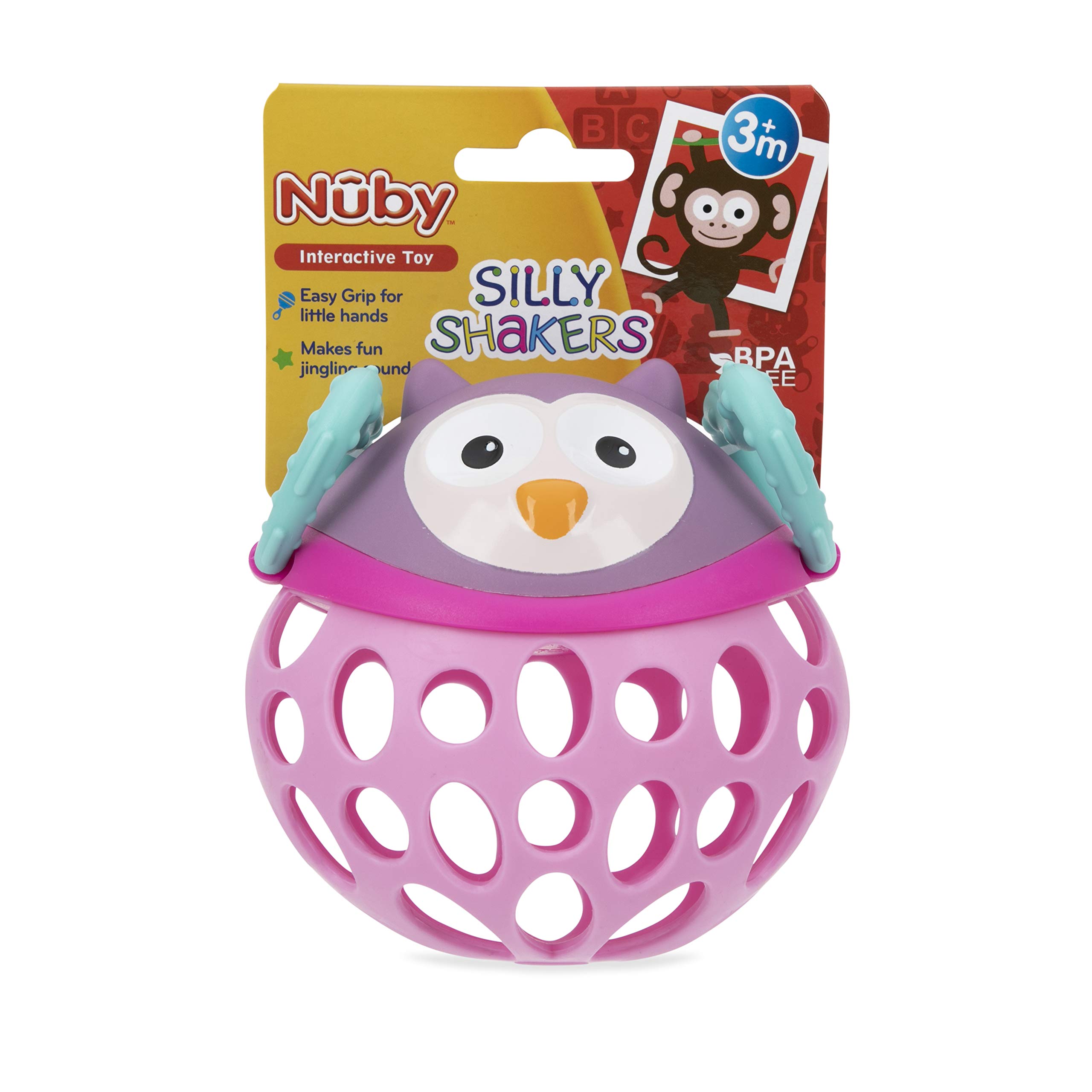 Nuby Interactive Silly Shakers Rattle Teether Toy, Characters Vary - Lion, Owl, Penguin