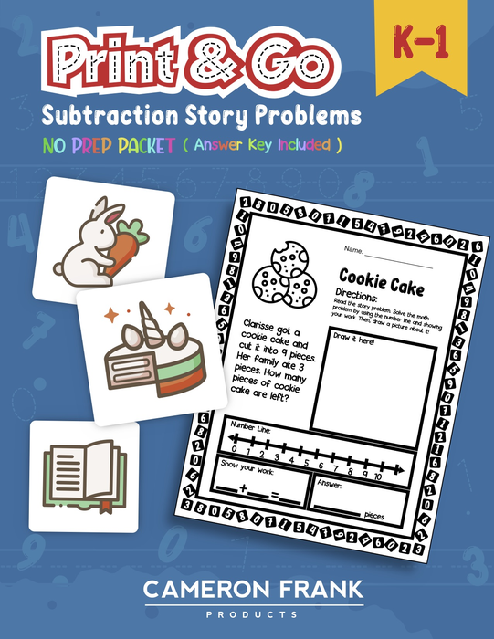 Subtraction Story Problems #s 1-10 | Grades K-1 | No Preparation Packet | Common Core Math Standards Aligned | Classroom, Distance Learning, Homeschool