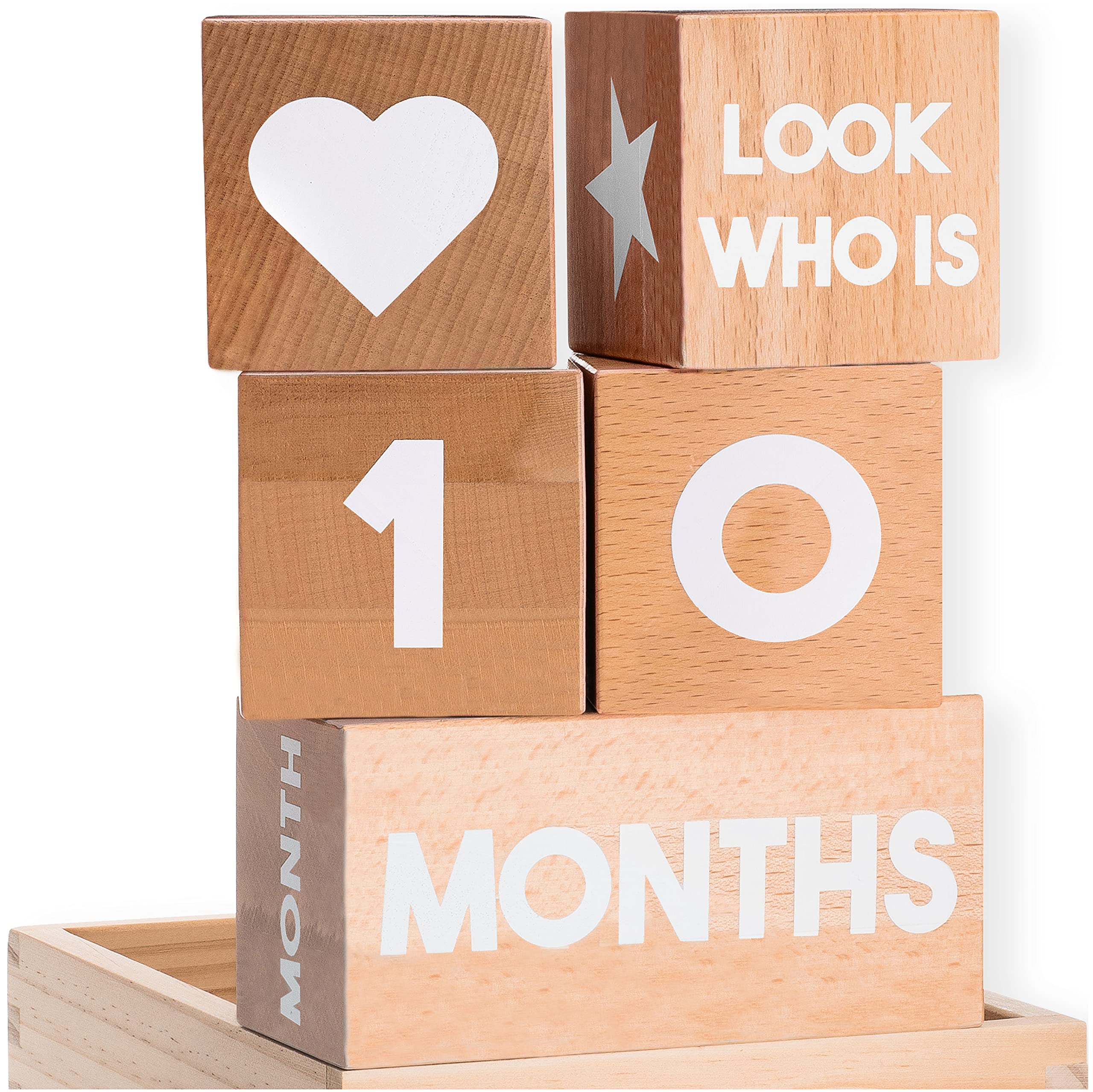 Tykeroo Baby Monthly Milestone Blocks — Cute Nursery Decor — Lovely Newborn Photography Props — Baby Shower Gifts (Natural Beech)